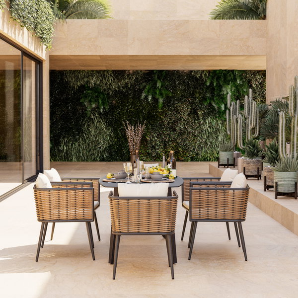Pagoda Dining Essgruppe mit 6 Stühlen | Beige